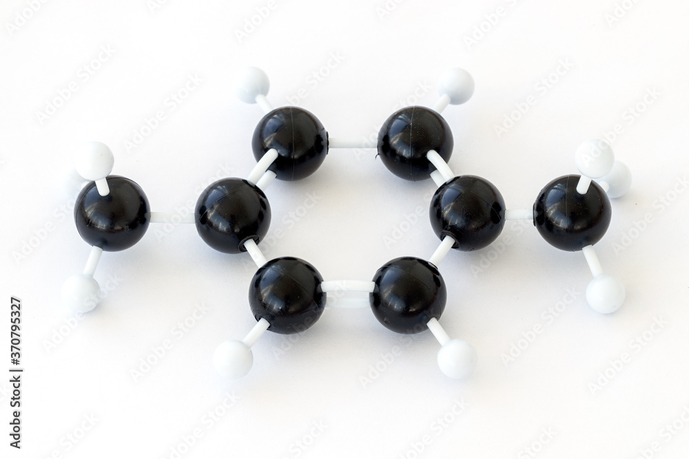 Plastic ball-and-stick model of a 1,4 dimethylbenzene or para-xylene ...