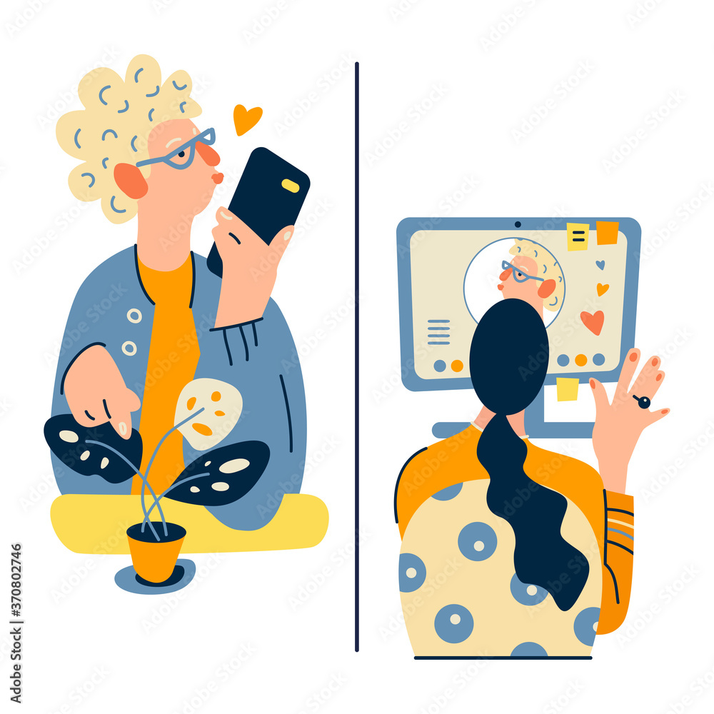 Remote communication concept. Online video call to aged parents or ...