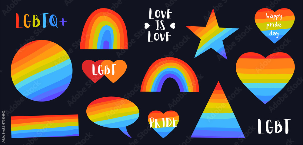 Vector set of lgbt rainbow icons and symbols. Stripes on jackets ...