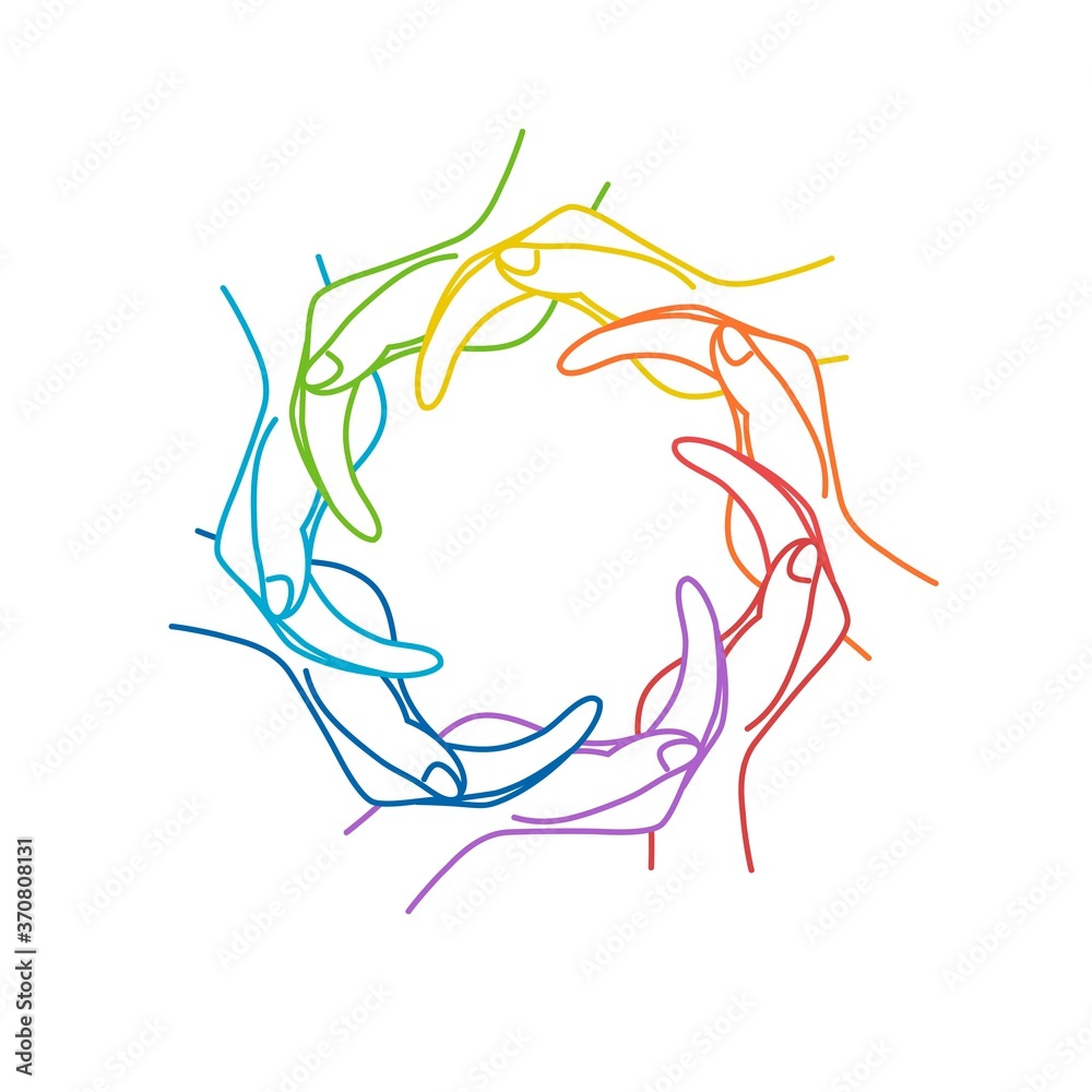 Human hands creating a circle. Line drawing vector illustration. Stock ...