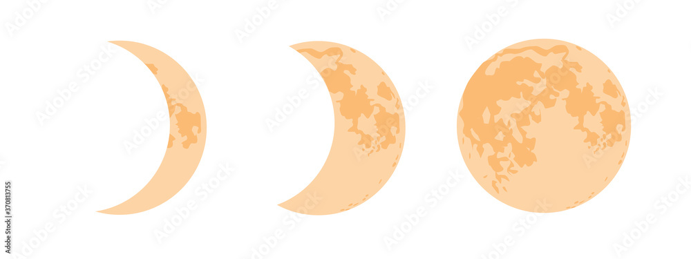 Moon cycle from month to full moon isolated on white background for ...