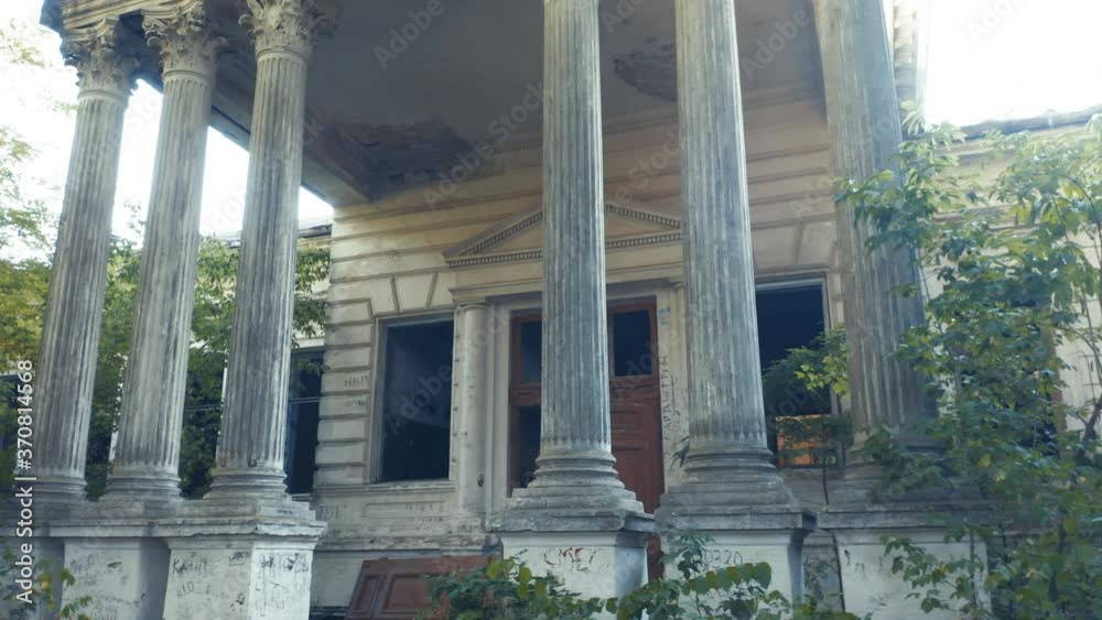 Abandoned 19th century palace (manor or mansion house) with columns in ...