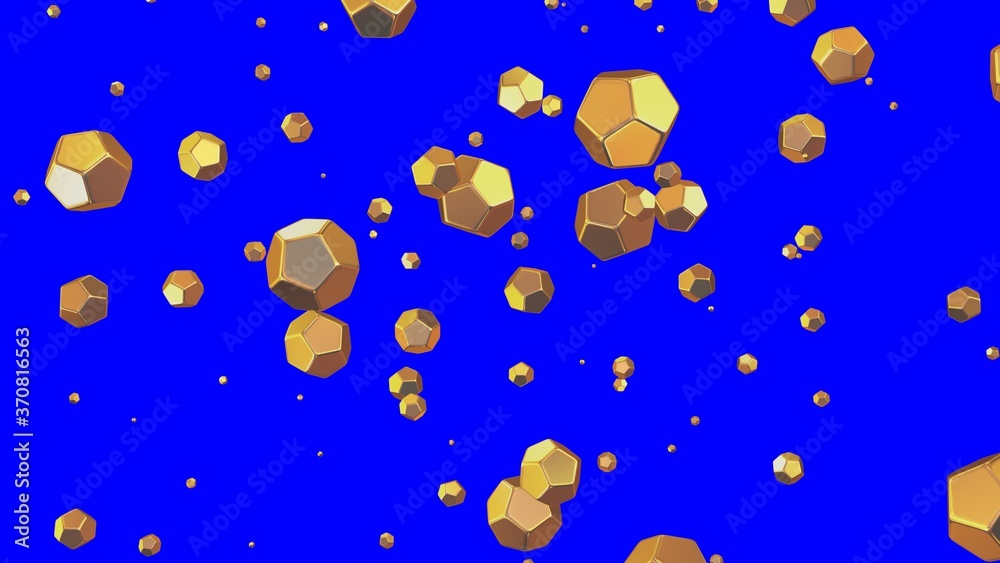 Gold nanoparticles 3d rendering illustration. Isolated on Bluescreen ...