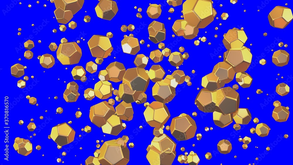 Gold nanoparticles 3d rendering illustration. Isolated on Bluescreen ...