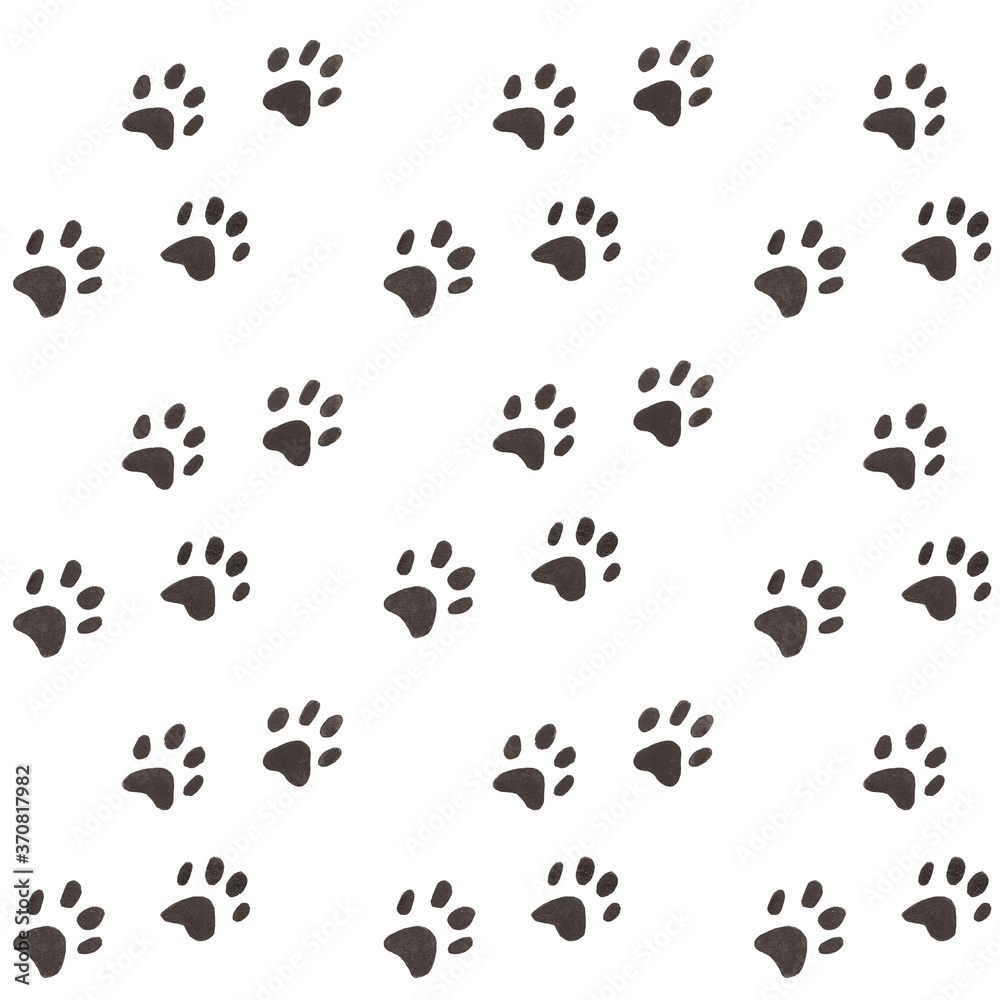 Seamless pattern hand drawn illustration of cat paw prints. Animals. A ...