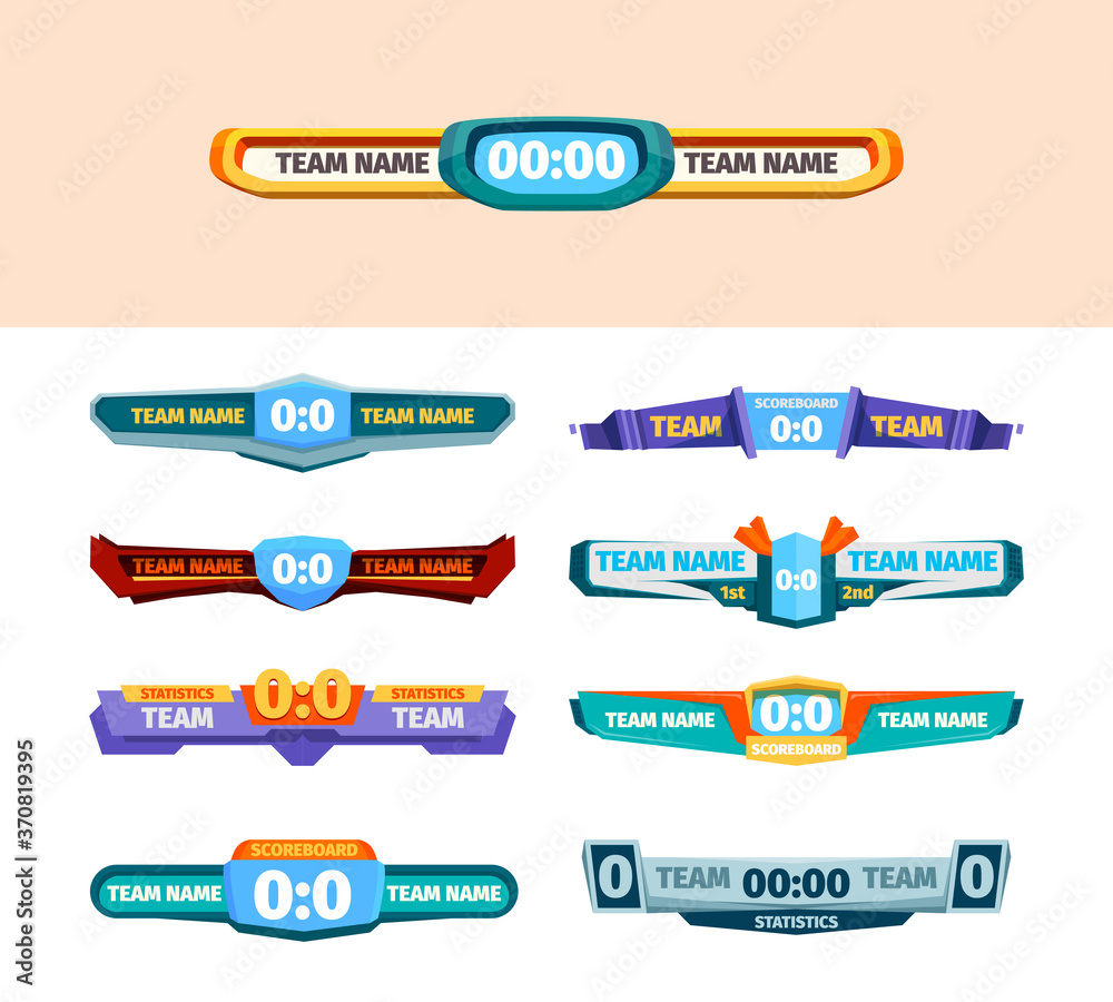 Scring boards. Score graphics versus players information banners timer ...