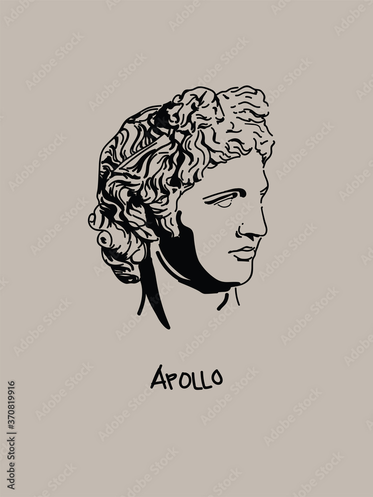 Apollo Vector Art Portrait. Shadow Drawing of Greek God Stock Vector ...