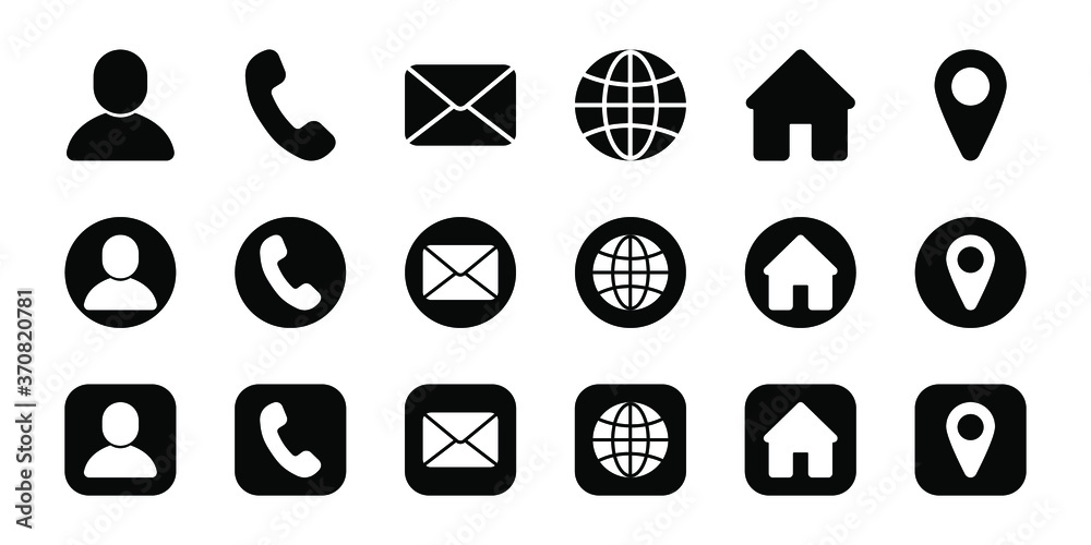 contact icon set-vector illustration in solid black color and line work ...