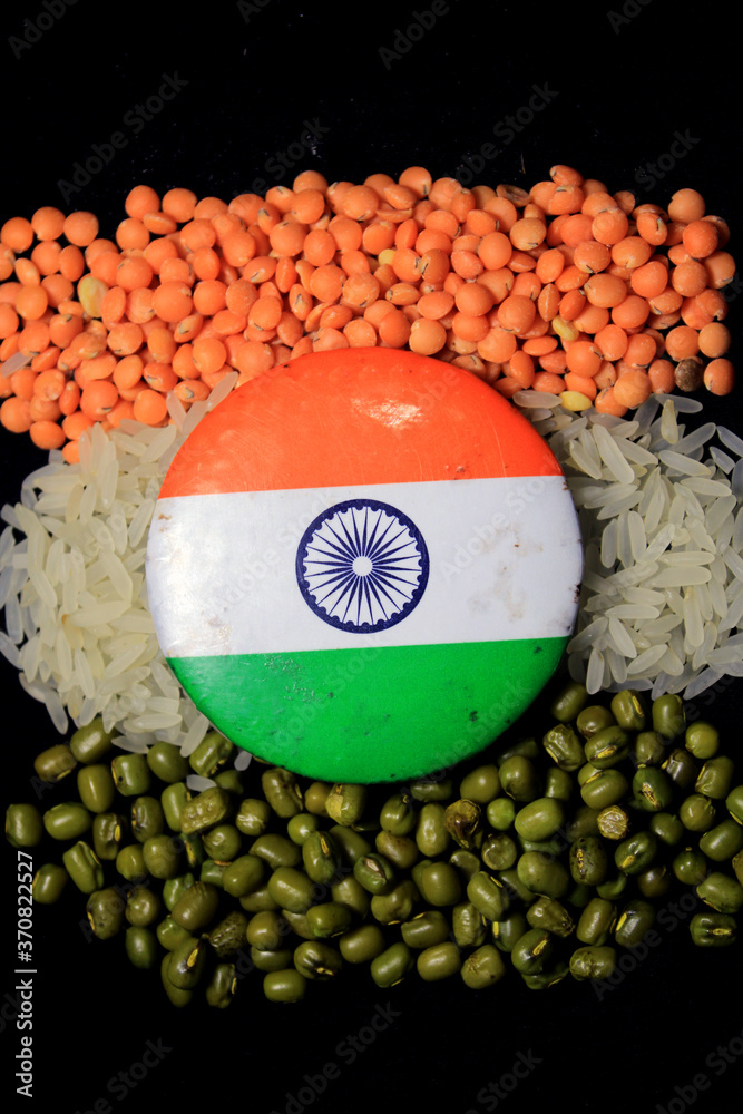 15 August India Independence Day concept, Indian flag made by grains ...