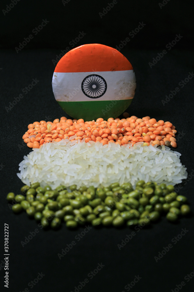 15 August India Independence Day concept, Indian flag made by grains ...