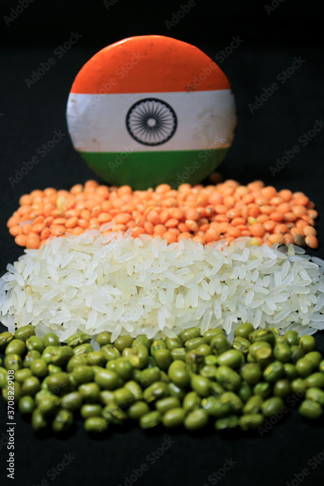15 August India Independence Day concept, Indian flag made by grains ...