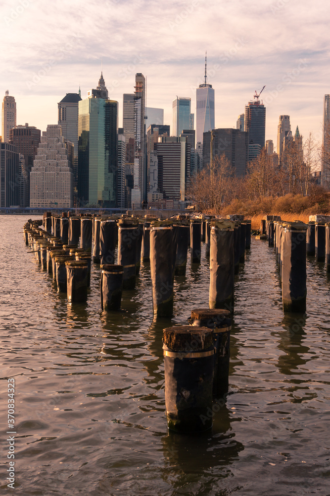 Modern high rise buildings of New York City seen from waterfront of ...
