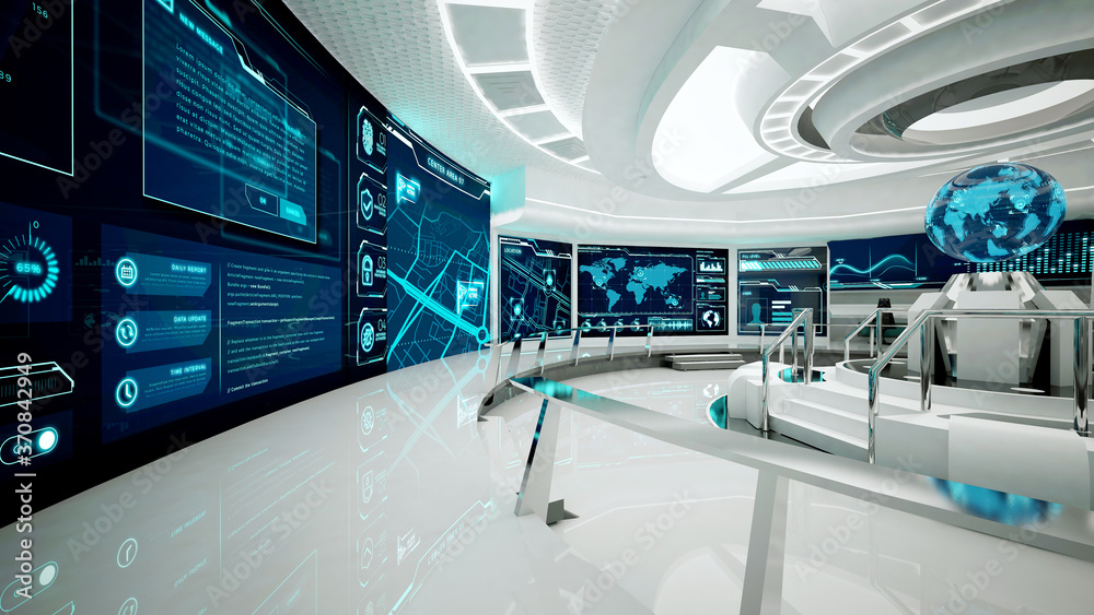 Command center, futuristic interior, 3D rendering, control room, war ... Command center, futuristic interior, 3D rendering, control room, war ...