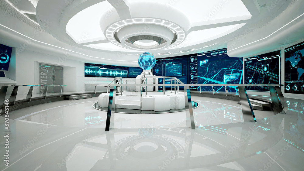 Command center, futuristic interior, 3D rendering, control room, war ...