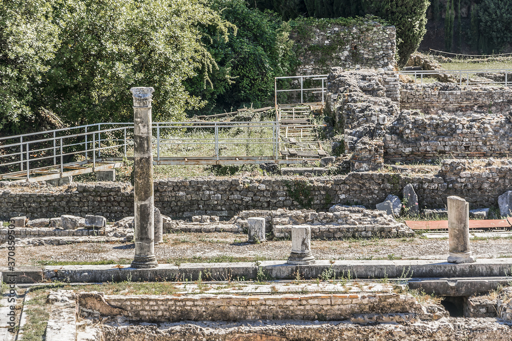 Roman ruins in Nice. Archeological Museum of Nice-Cimiez located on the ...