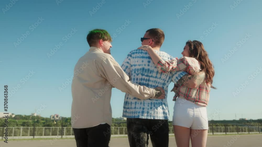 Group of Friends Walking in City Park Together, Millennial friendship ...