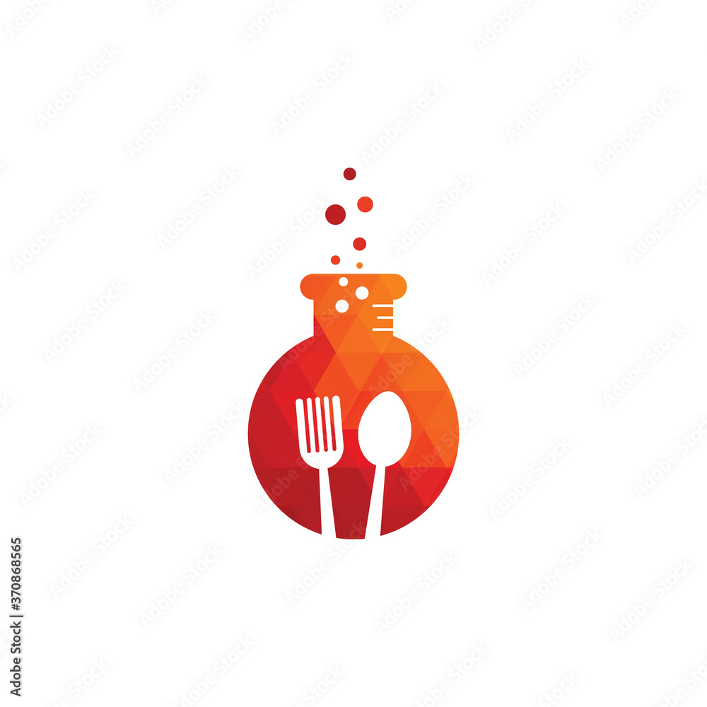 Food lab vector logo design. Lab test tube with fork and spoon. Stock ...