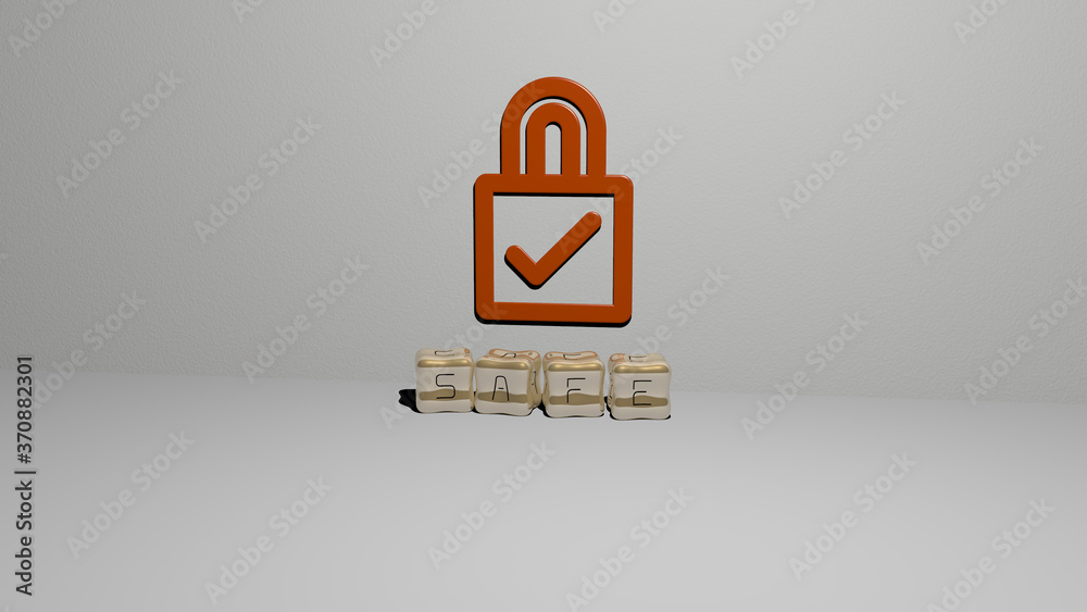 SAFE 3D icon on the wall and cubic letters on the floor. 3D ...