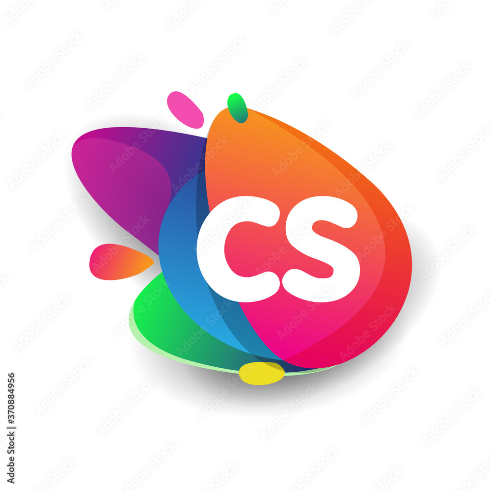 Letter CS logo with colorful splash background, letter combination logo ...
