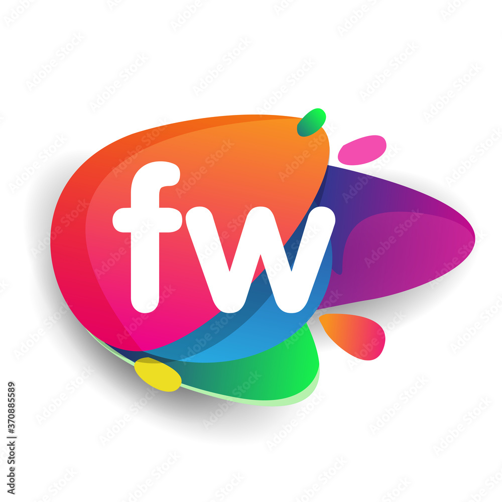 Letter FW logo with colorful splash background, letter combination logo ...