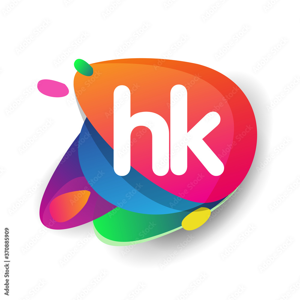 Letter HK logo with colorful splash background, letter combination logo ...
