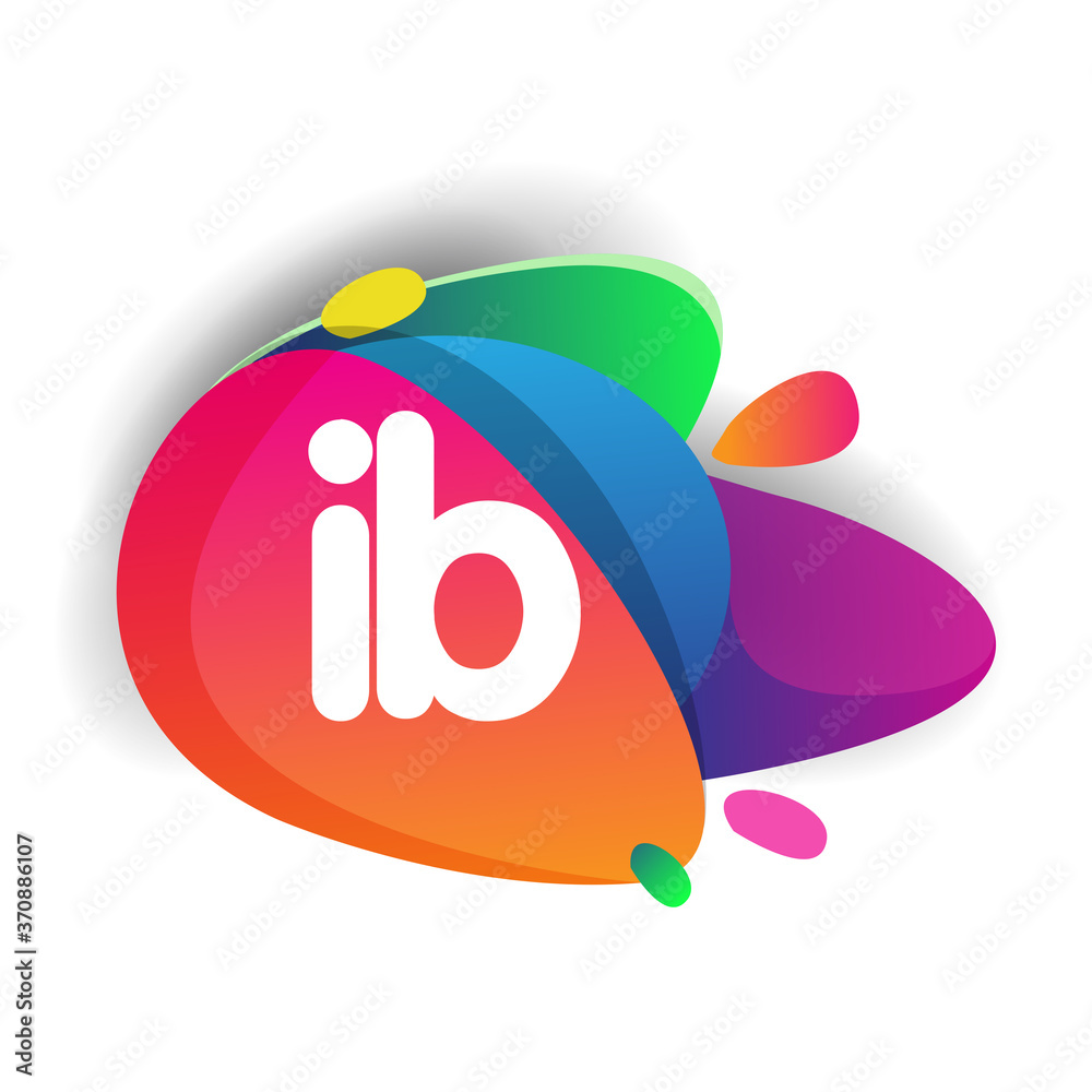 Letter IB logo with colorful splash background, letter combination logo ...
