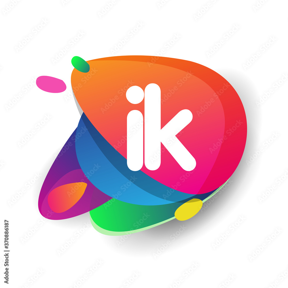 Letter IK logo with colorful splash background, letter combination logo ...