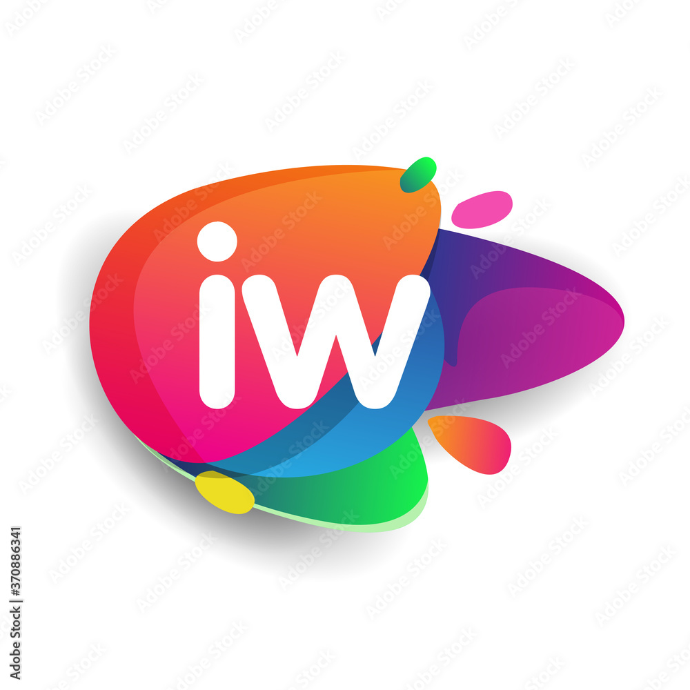 Letter IW logo with colorful splash background, letter combination logo ...