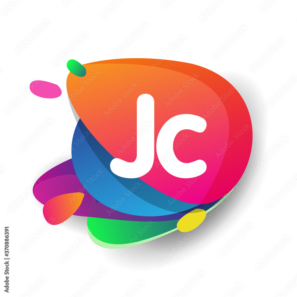 Letter JC logo with colorful splash background, letter combination logo ...