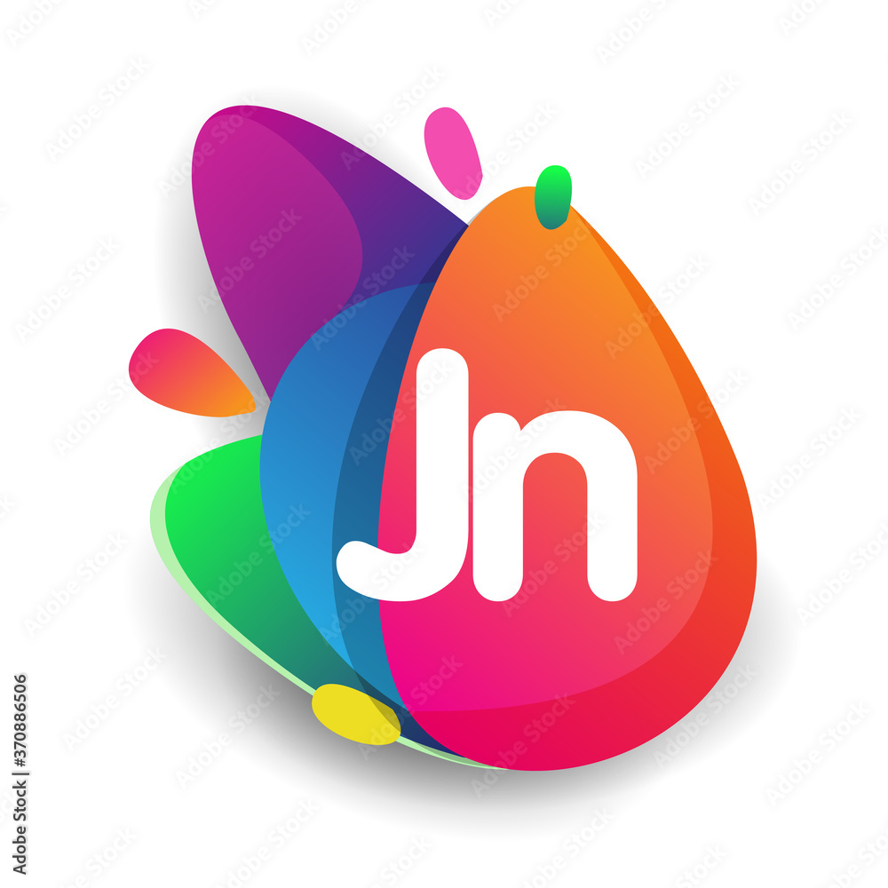 Letter JN logo with colorful splash background, letter combination logo ...