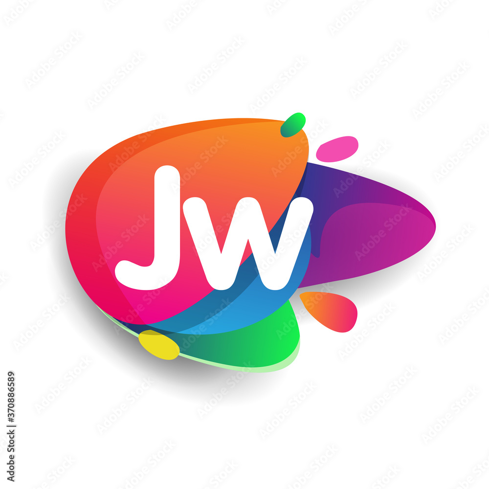 Letter JW logo with colorful splash background, letter combination logo ...
