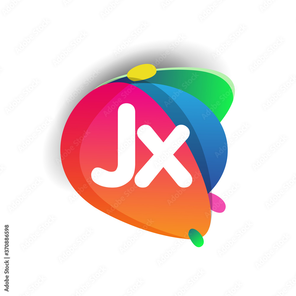 Letter JX logo with colorful splash background, letter combination logo design for creative ...
