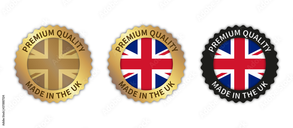 Set of 3 "Made in the UK" vector icons. Illustration with transparent ...