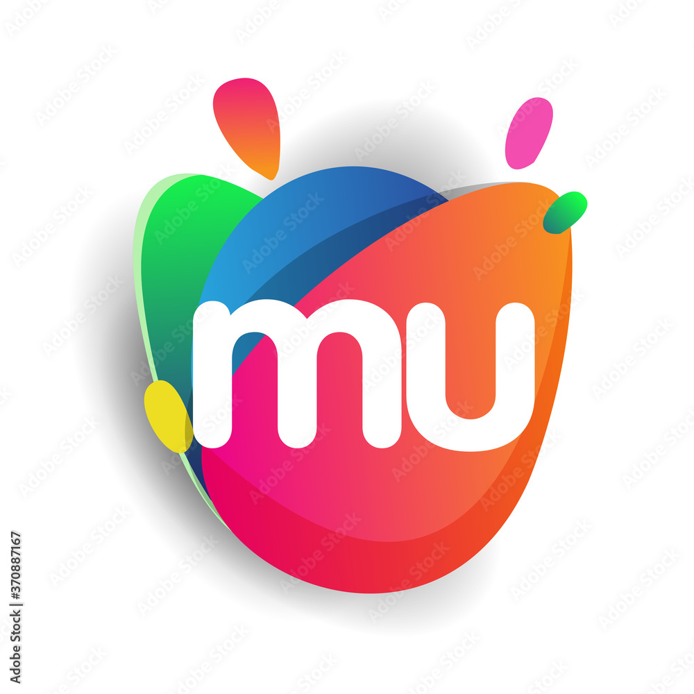 Letter MU logo with colorful splash background, letter combination logo ...