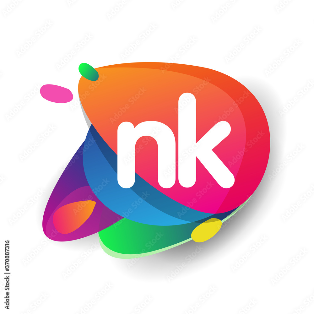 Letter NK logo with colorful splash background, letter combination logo ...