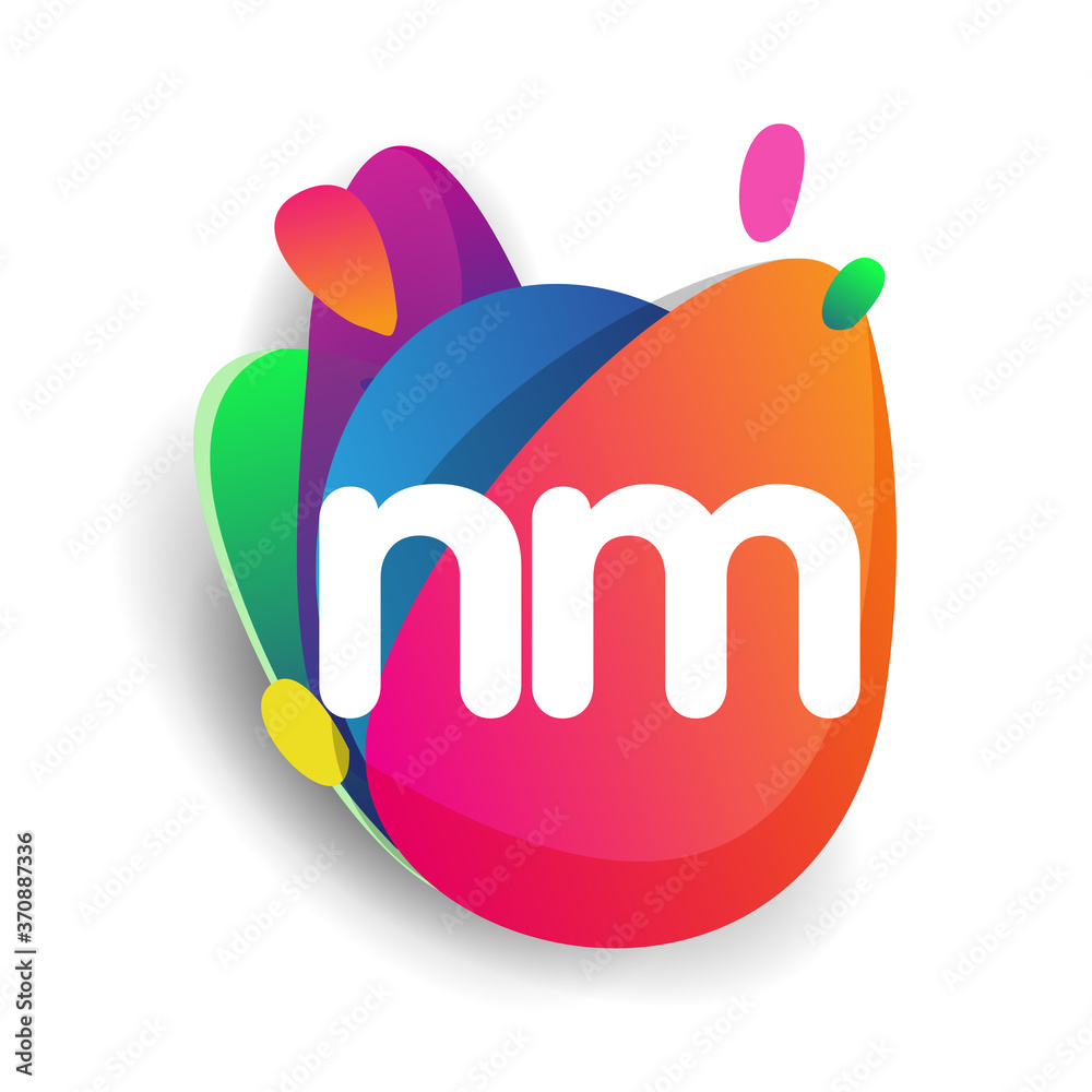 Letter NM logo with colorful splash background, letter combination logo ...