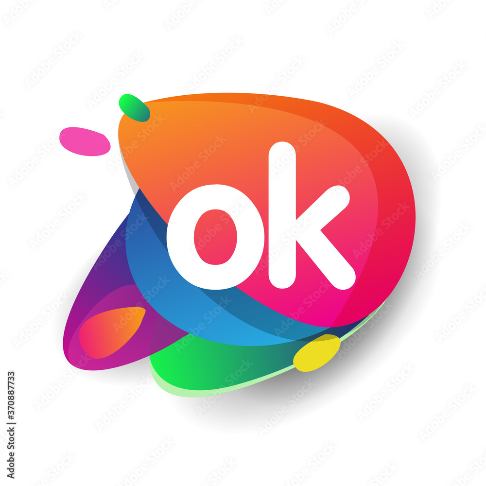 Letter OK logo with colorful splash background, letter combination logo ...