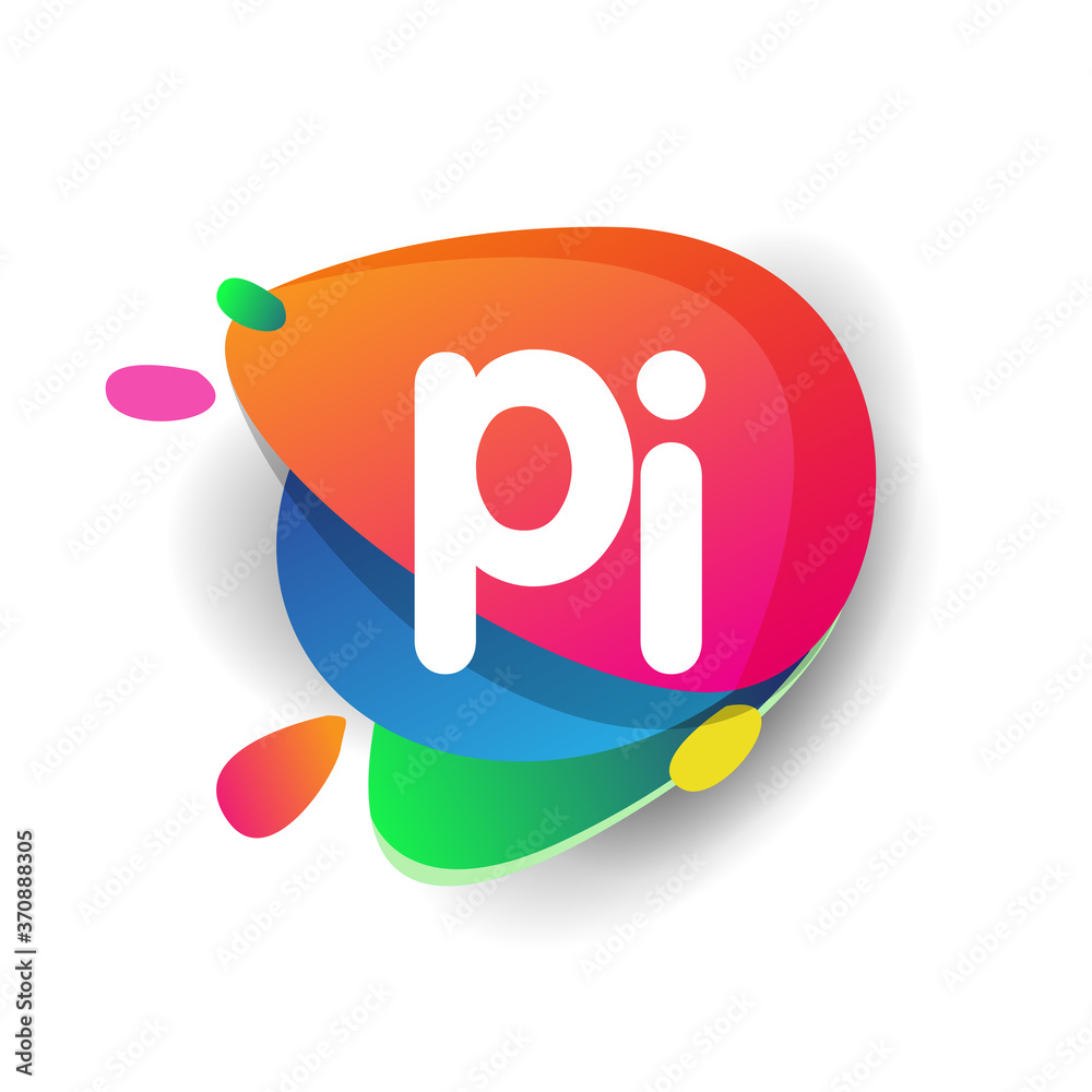 Letter PI logo with colorful splash background, letter combination logo ...