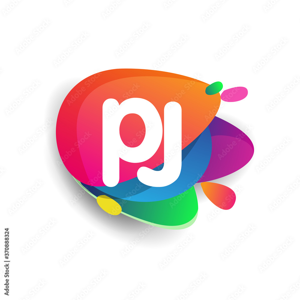 Letter PJ logo with colorful splash background, letter combination logo ...
