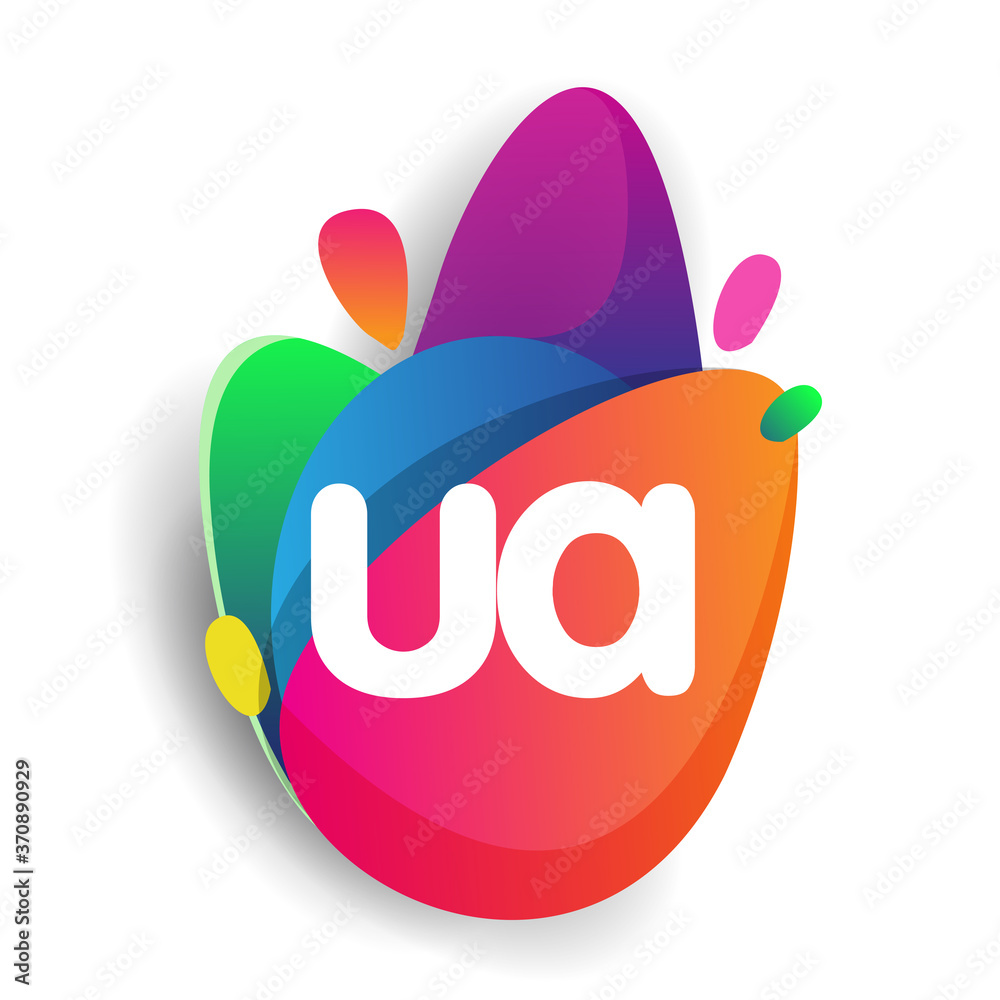 Letter UA logo with colorful splash background, letter combination logo ...