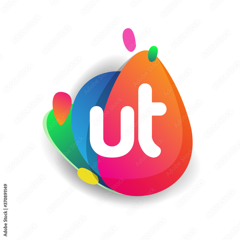 Letter UT logo with colorful splash background, letter combination logo ...