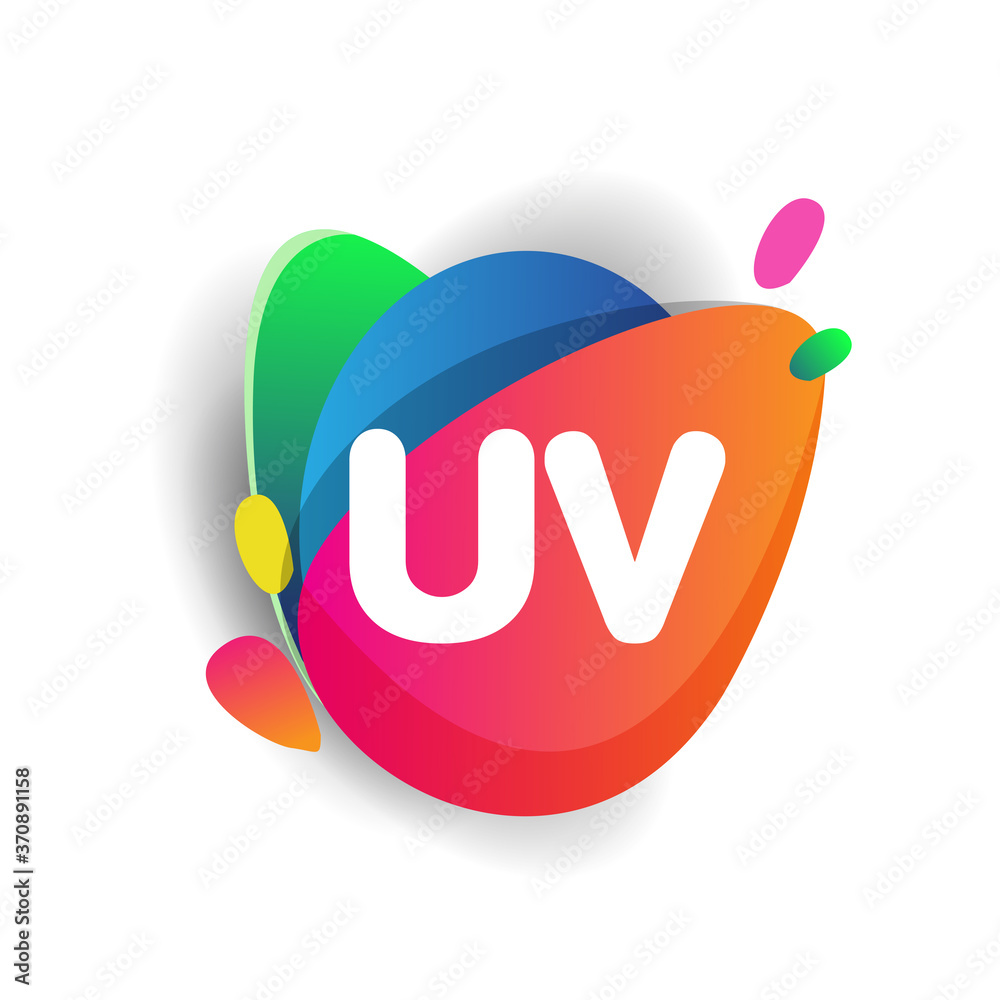 Letter UV logo with colorful splash background, letter combination logo ...