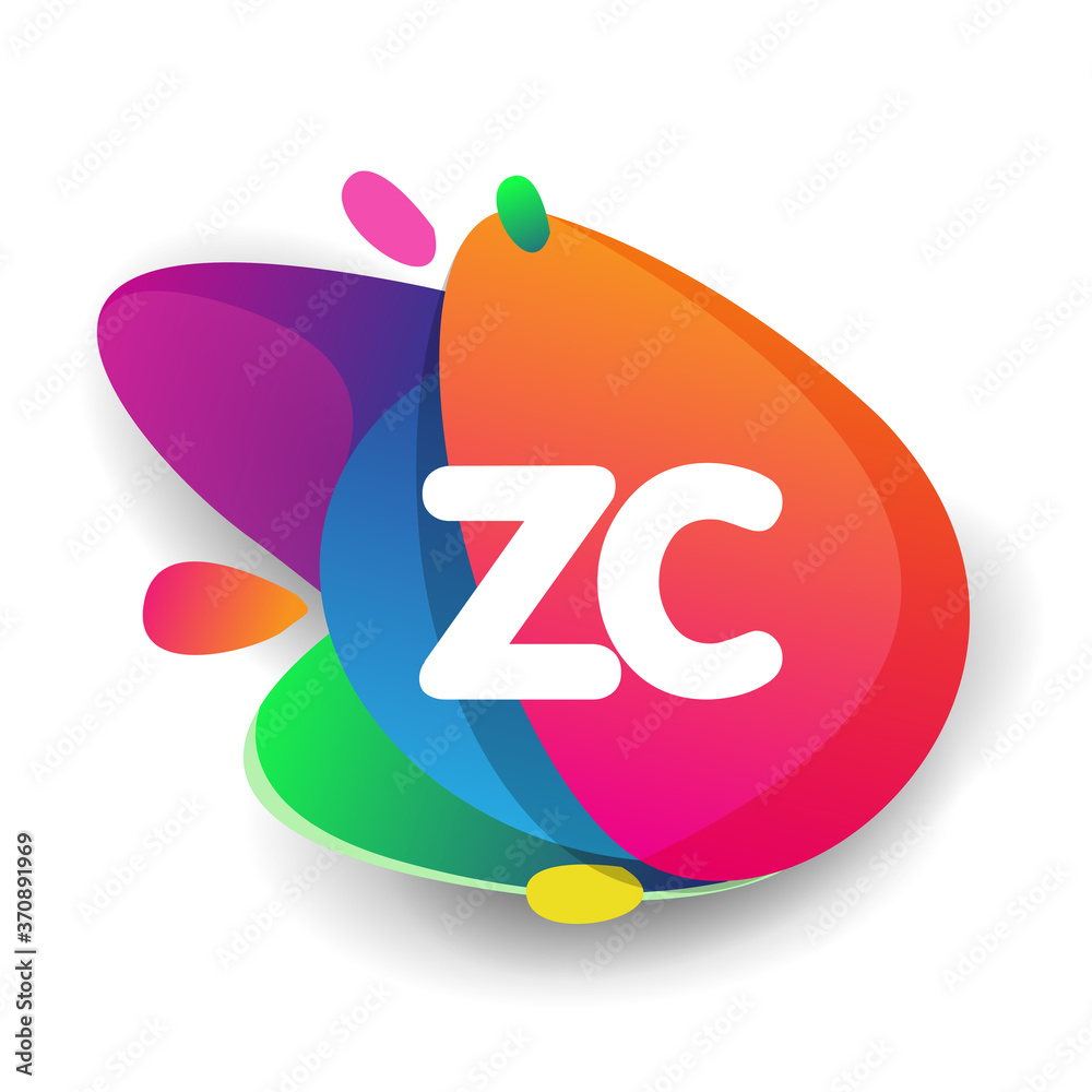 Letter ZC logo with colorful splash background, letter combination logo ...