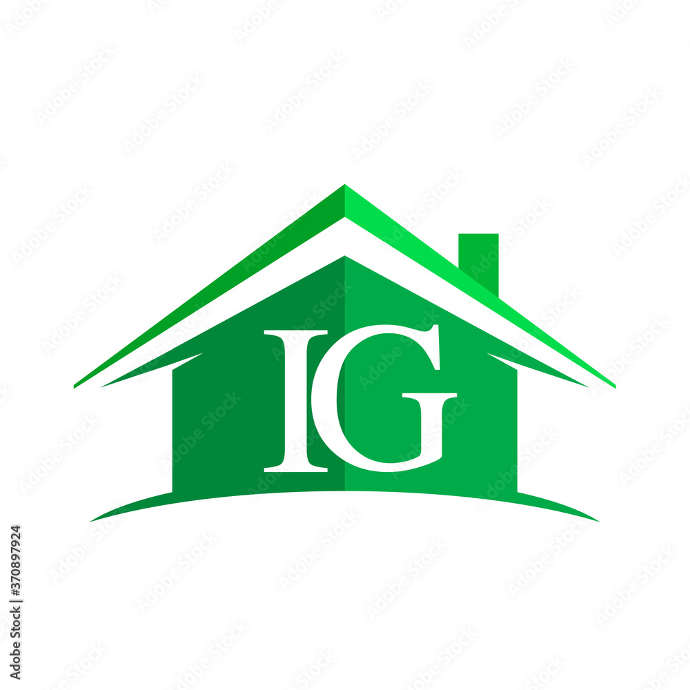 initial logo IG with house icon and green color, business logo and ...