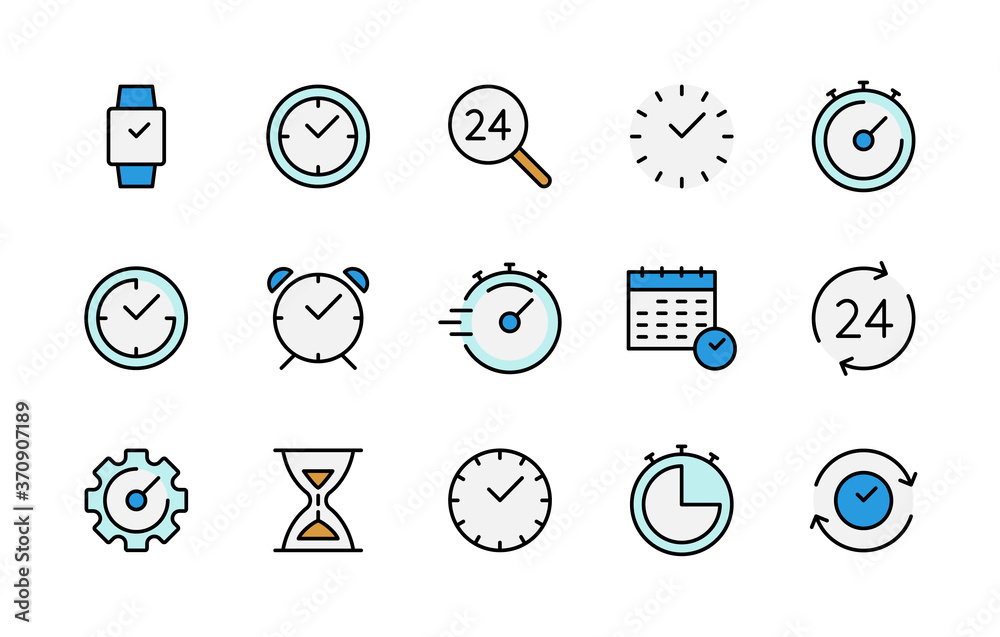 Time and clock color linear icons vector symbol set. Collection of time ...