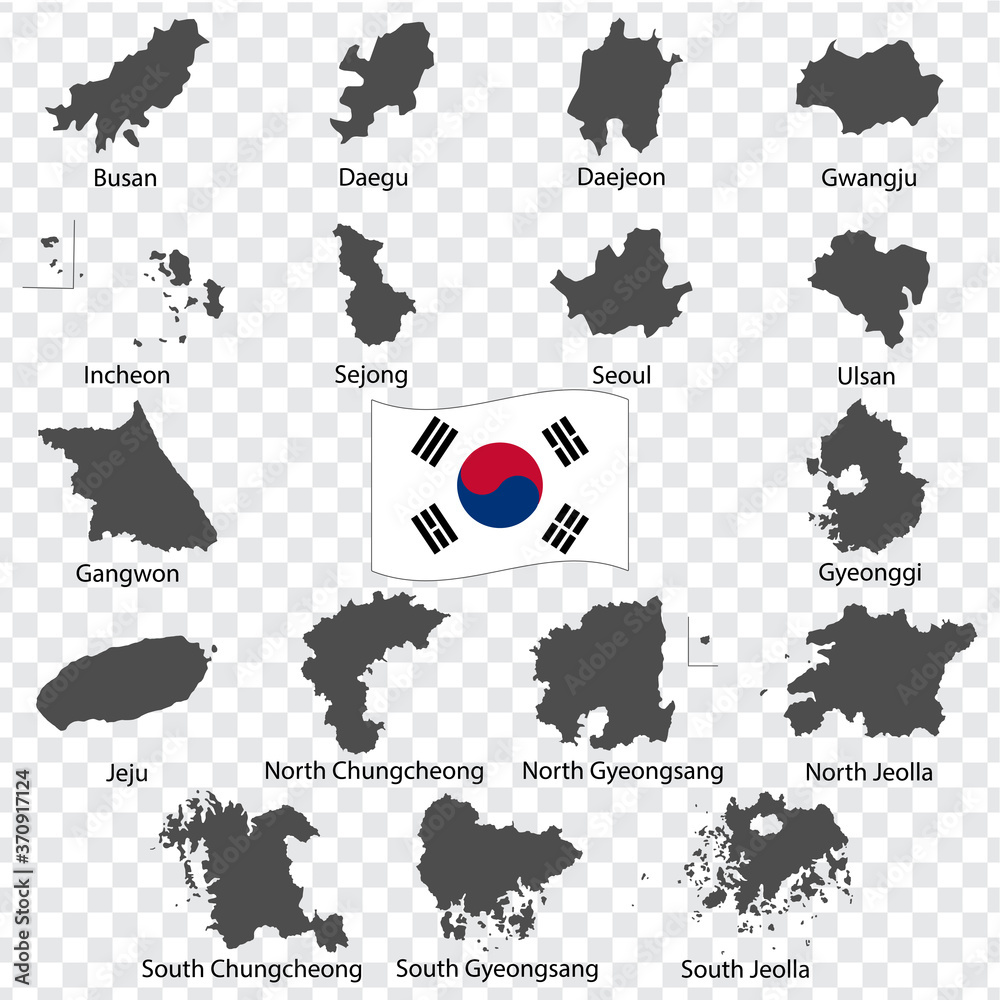 Seventeen Maps Provinces of South Korea - alphabetical order with name ...