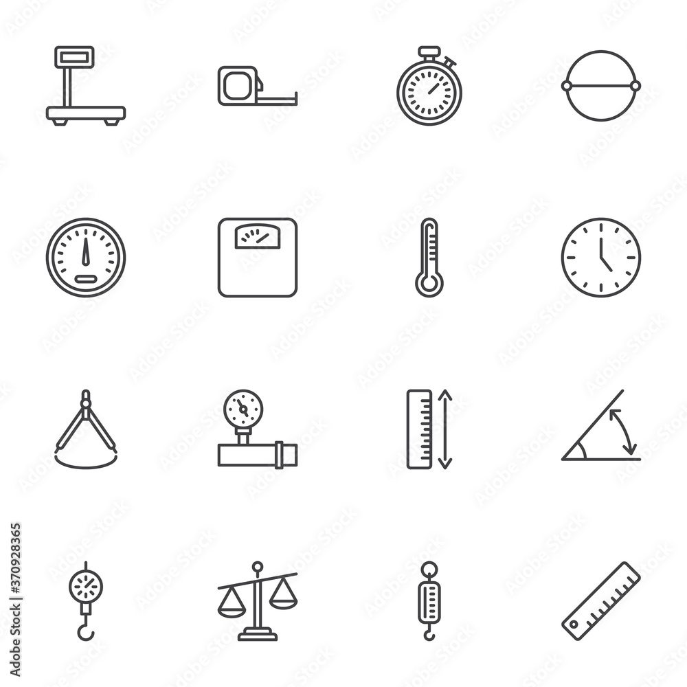 Scale measurement line icons set, outline vector symbol collection ...