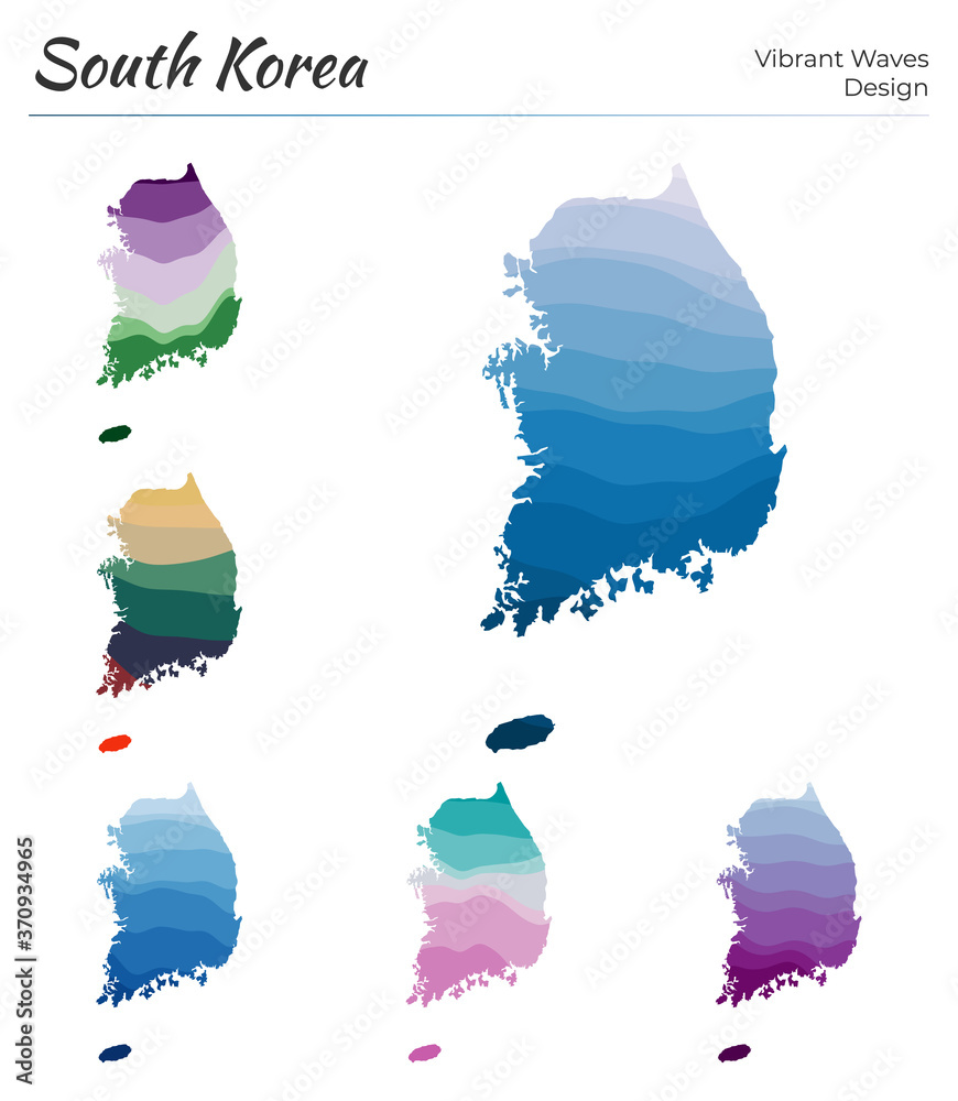 Set of vector maps of South Korea. Vibrant waves design. Bright map of ...
