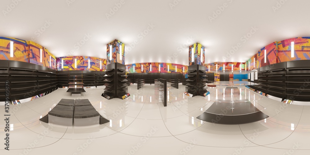 spherical panoramic render of the store, interior visualization, 3D ...