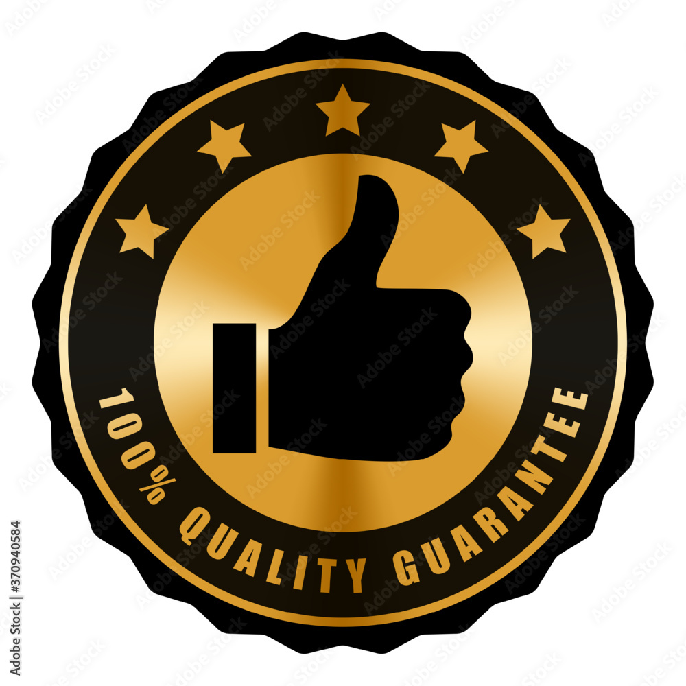 100% quality guarantee like and 5 stars badge logo black and gold color ...